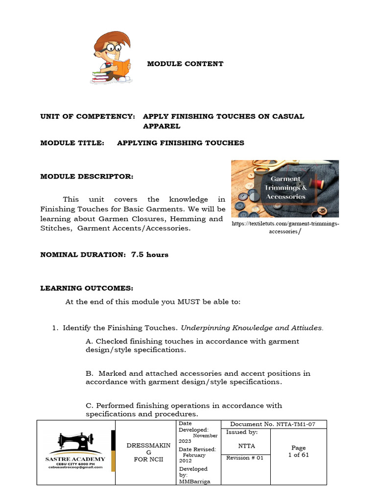 Module Content: Accessories | PDF | Seam (Sewing) | Sewing