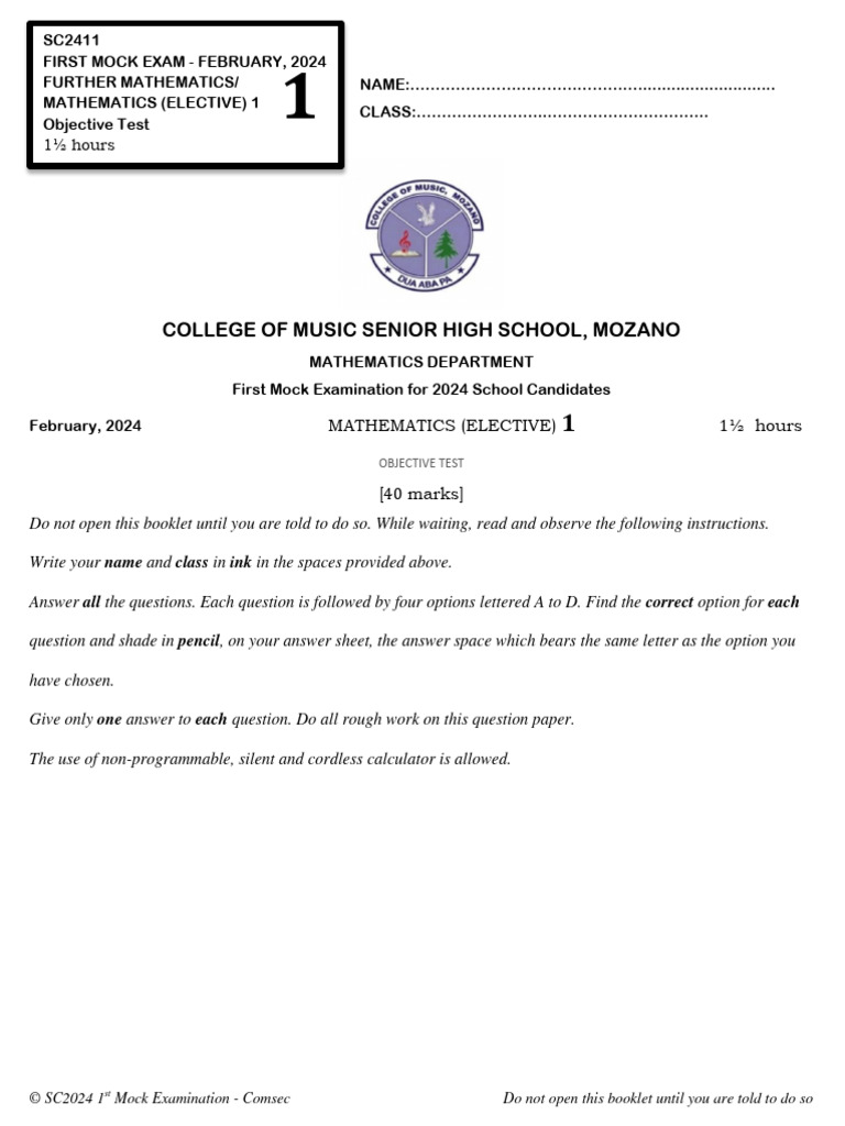 MOCK PAPER 1-EMaths24 | PDF | Physics | Mathematics