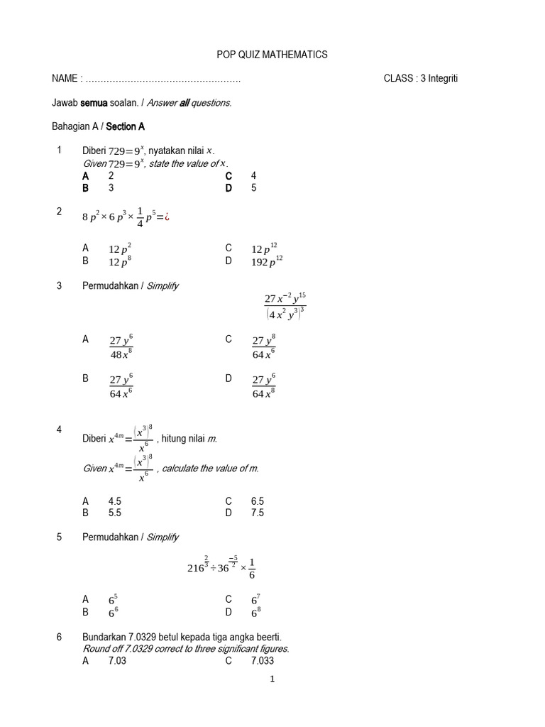 Pop Kuiz Math | PDF