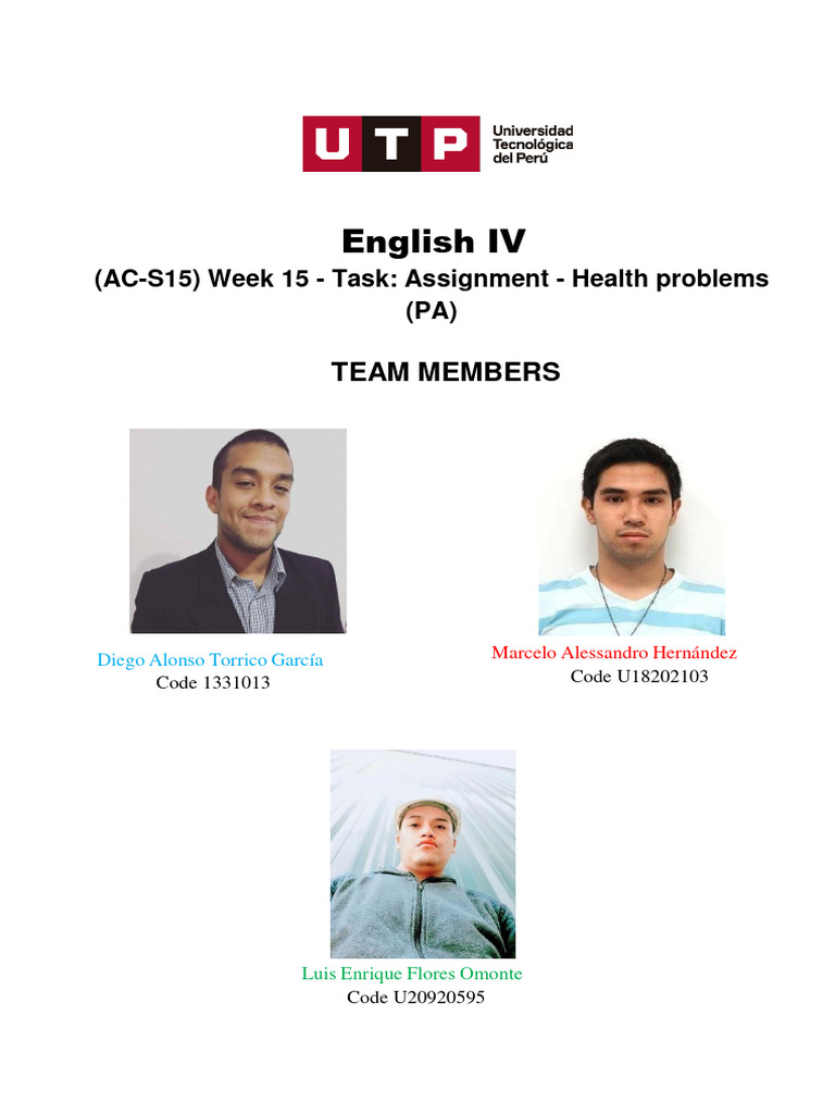 Week 15 - Task, Assignment - Health Problems | PDF | Self-Improvement