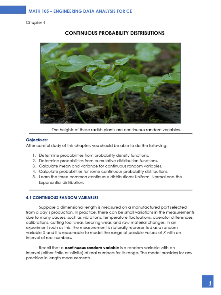 Module 4 - CONTINUOUS PROBABILITY DISTRIBUTIONS | PDF | Probability Distribution | Random Variable