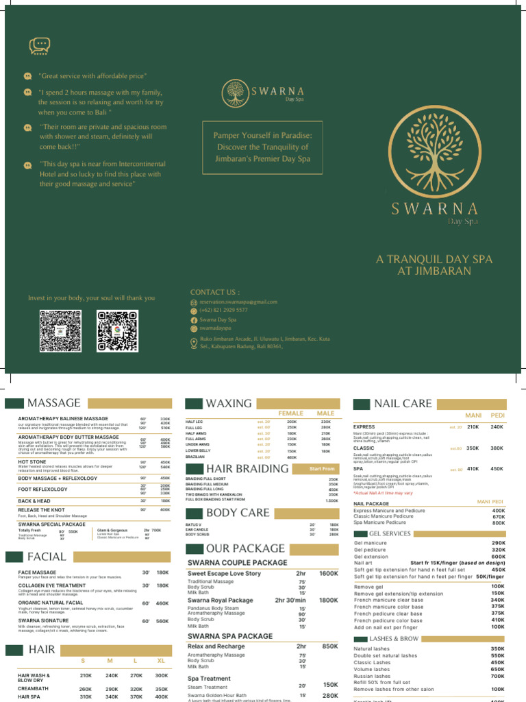 Swarna Spa: Pamper Yourself in Jimbaran | PDF