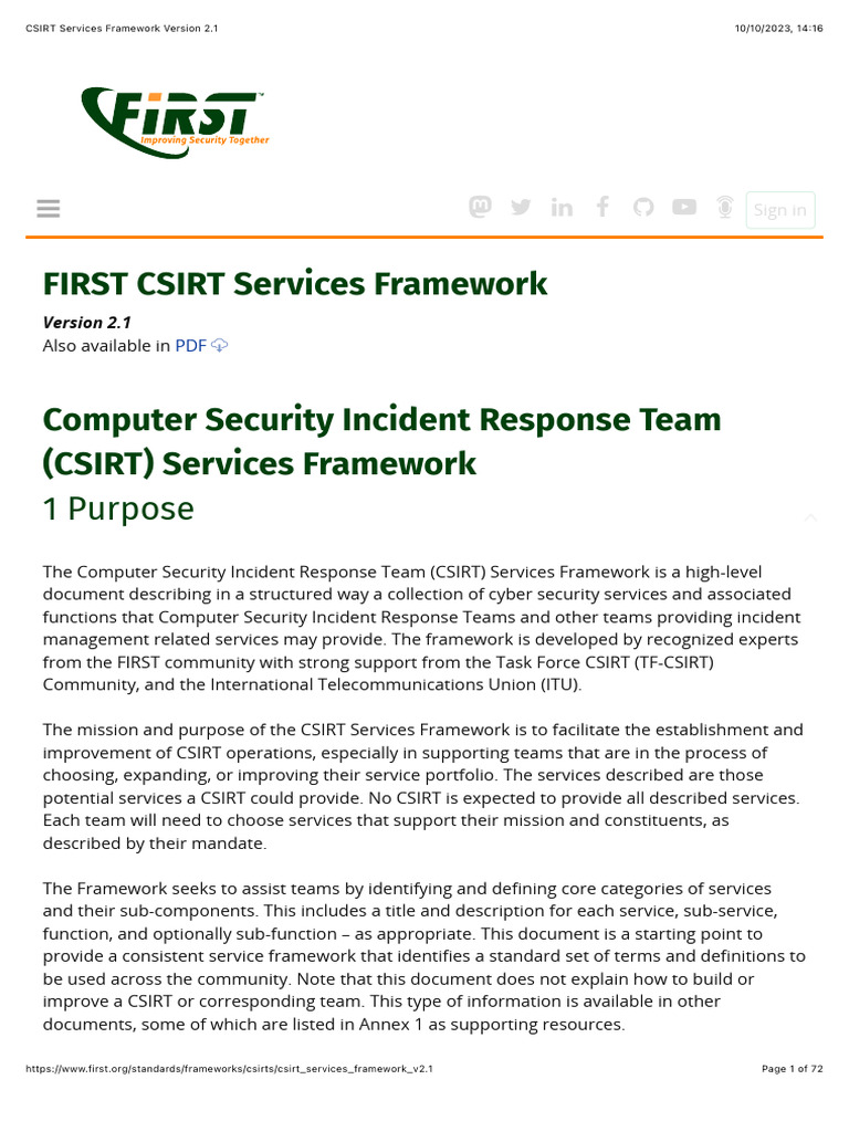 CSIRT Services Framework Version 2.1 | PDF | Information Security ...