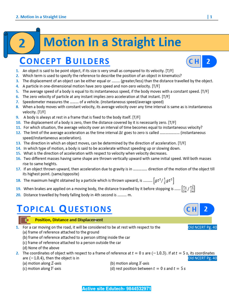 Motion in A Straight Line-1 | PDF | Acceleration | Velocity
