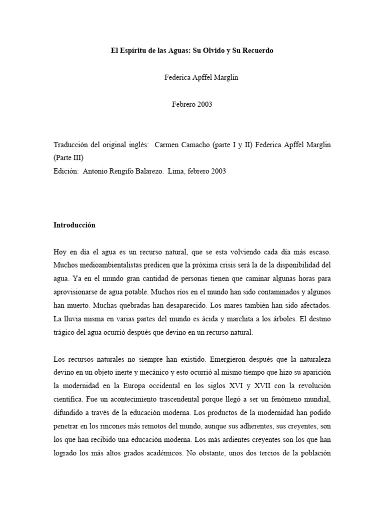 Apffel Marglin El Espiritu de Las Aguas | PDF | Agronomía | Plantas