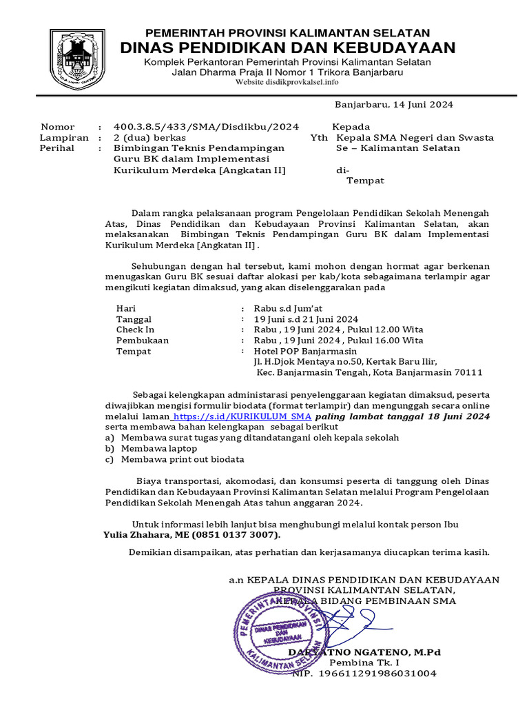 Undangan Bimtek Pendampingan Guru BK IKM (Angkatan II) | PDF