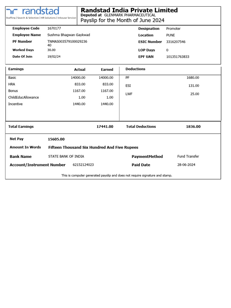 Payslip June 2024 | PDF