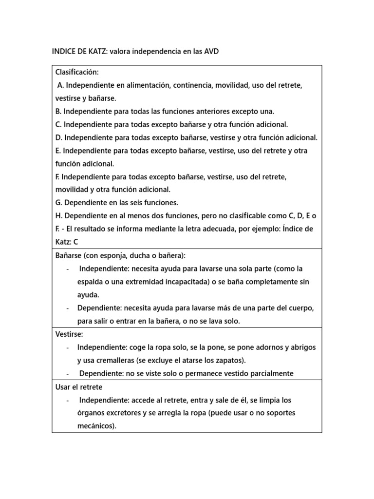 Indice de Katz | PDF | Salud y bienestar | Estilo de vida
