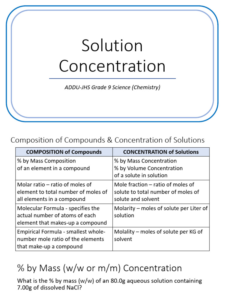 Notes - Solution Concentration | PDF | Concentration | Mass Fraction ...