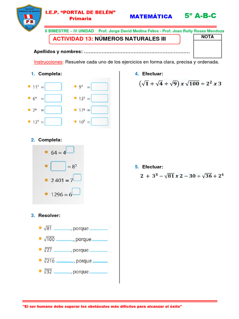 Actividad Matemática: Números Naturales | PDF