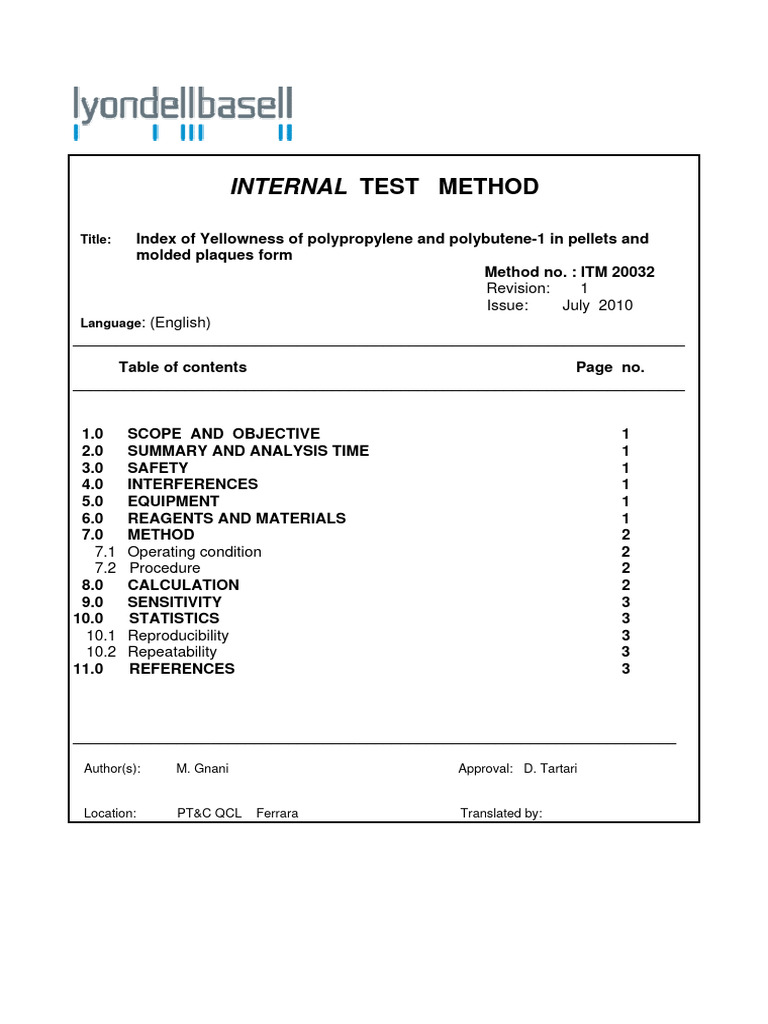 Yellowness Index of Polypropylene | PDF | Calibration