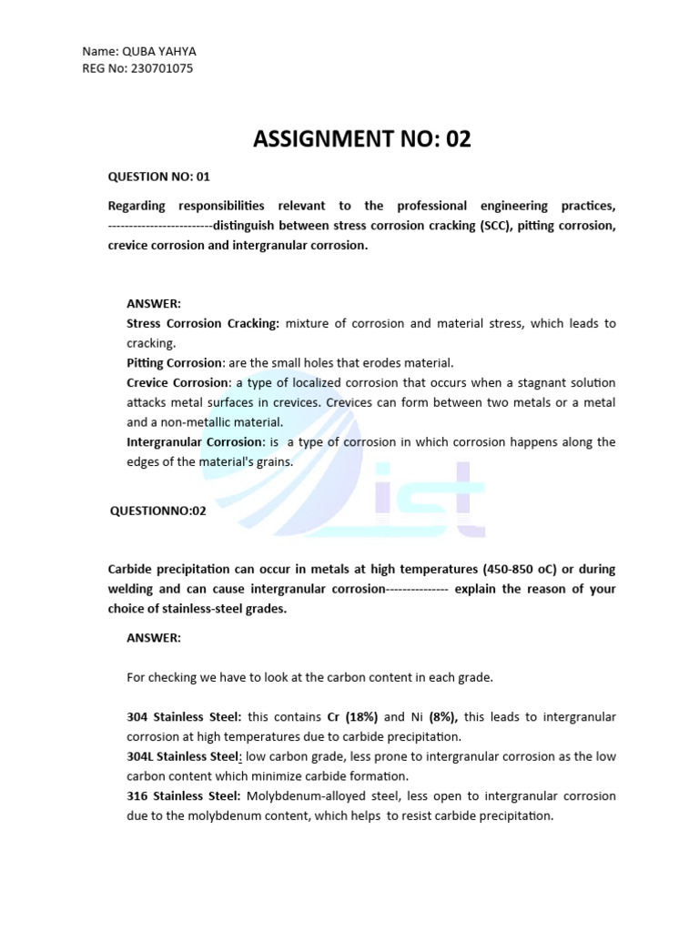 Chemistry Assignment 2 | PDF | Stainless Steel | Corrosion