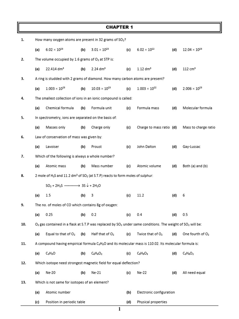 chem#1 worksheet | PDF | Mole (Unit) | Physical Sciences