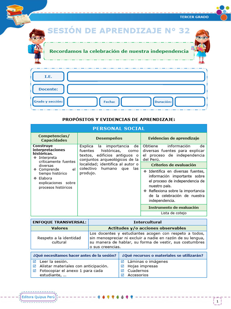 Sesiones de Aprendizaje - Semana 4 - UD V - Editora Quipus Perú | PDF | Bailes | Evaluación