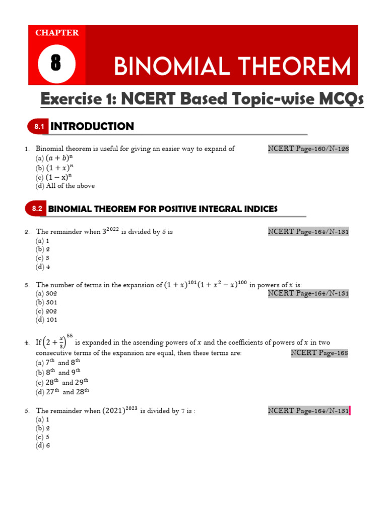 Binomial Theorem | Download Free PDF | Numbers | Elementary Mathematics