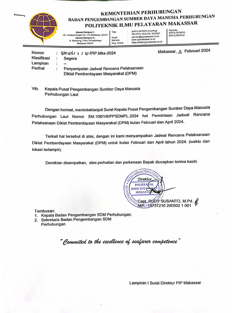 Surat Penyampaian Jadwal Rencana DPM | PDF