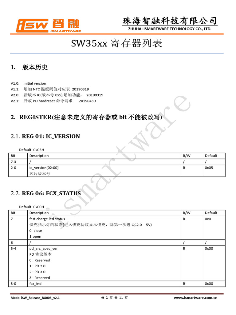 SW351x寄存器列表 Release RG003 v2.1 | PDF