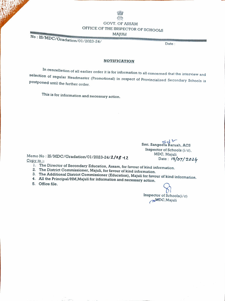 Notification Regarding Postponed | PDF