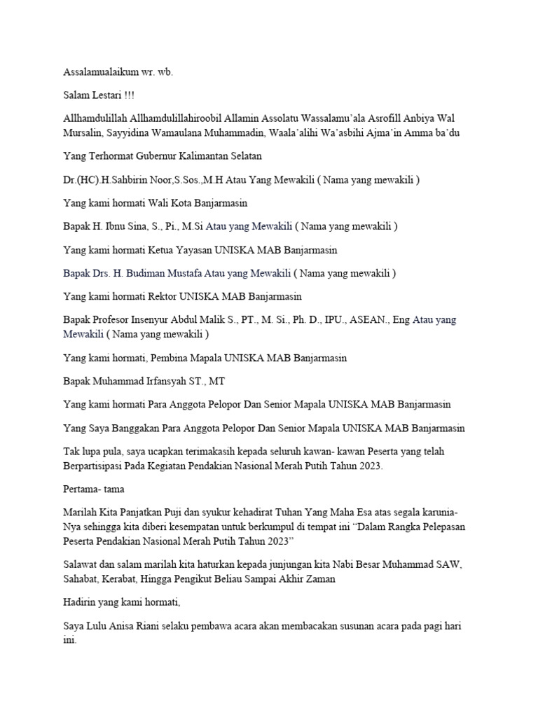 Teks MC Pelepasan Di Kampus | PDF | Kajian Bahasa Asing