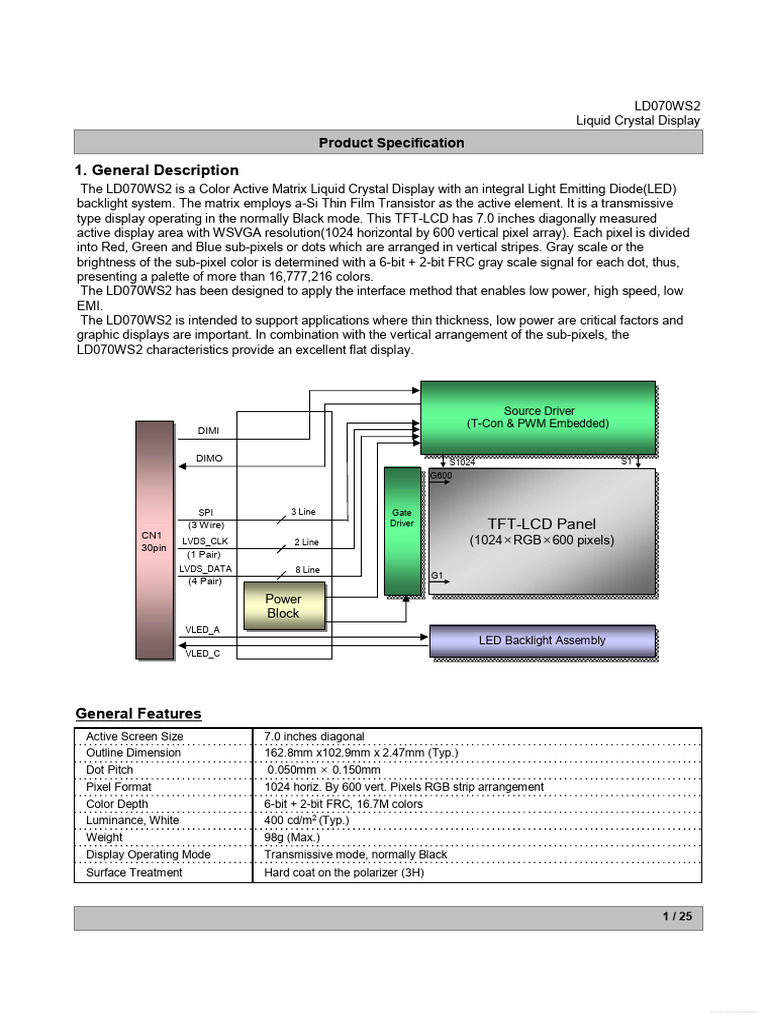 LD070WS2 | PDF | Pixel | Display Technology