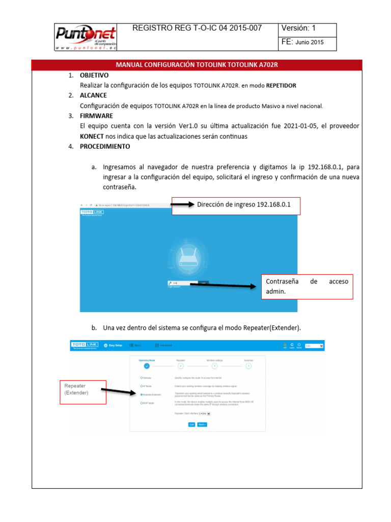 Manual de Configuración Modo REPETIDOR TOTOLINK A702R | PDF | Informática | Telecomunicaciones
