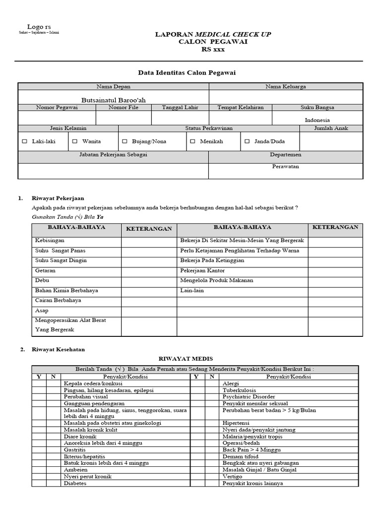 Form MCU Calon Karyawan | PDF