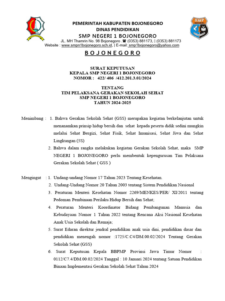 SK Tim Pelaksana GSS SMPN 1 Bojonegoro | PDF