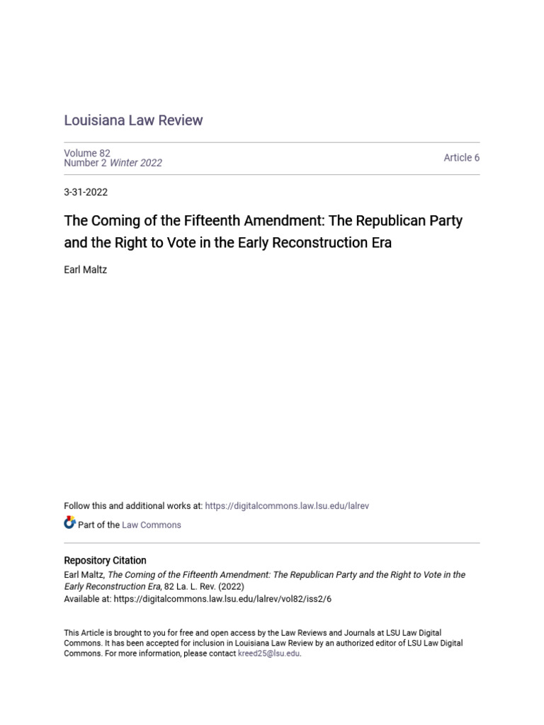 The Coming of The Fifteenth Amendment - The Republican Party and T ...