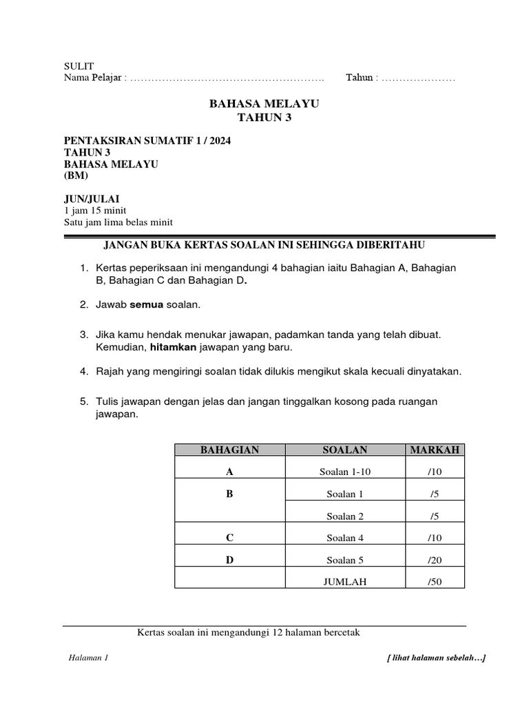 BM SK THN 3 2024 by Cikgu Gorgeous | PDF