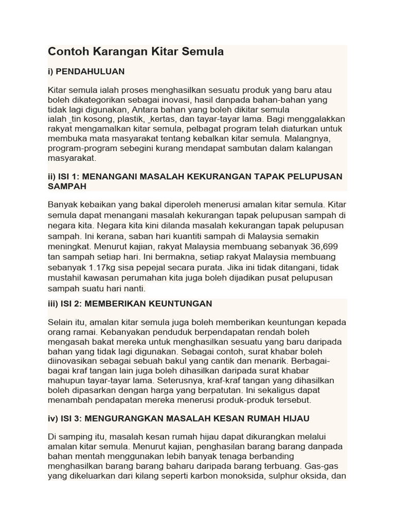 Contoh Karangan Kitar Semula | PDF