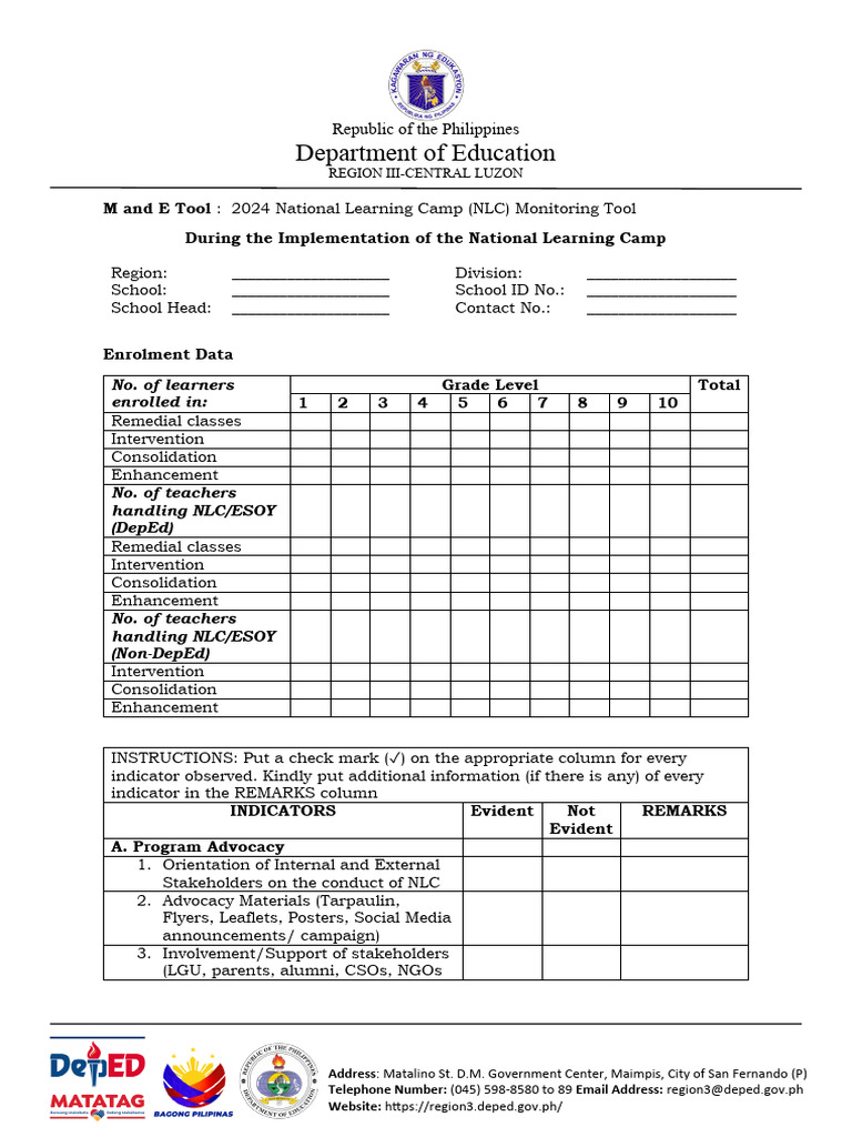 M-and-E-Tool-NLC-2024 | PDF | Differentiated Instruction | Learning