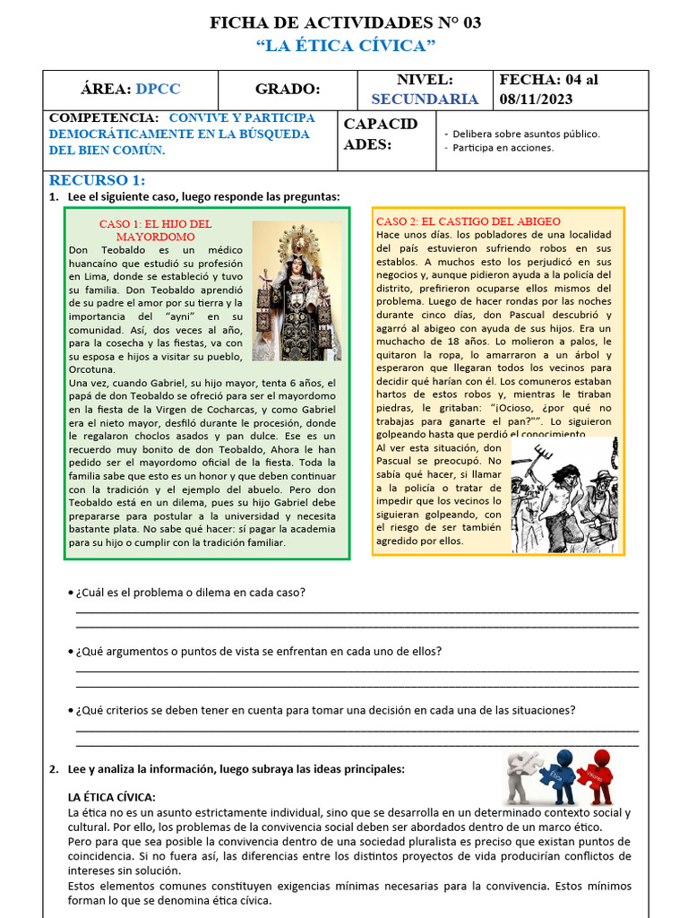 Unidad 8 - Ficha - Sem 3 - DPCC 4° | PDF