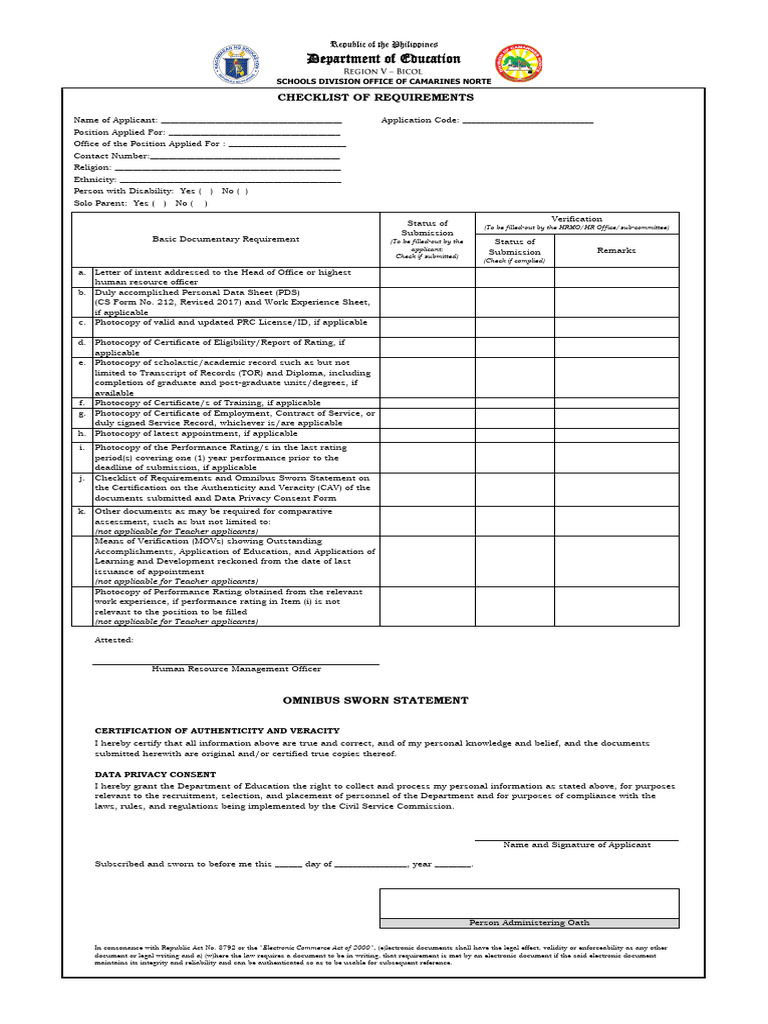 Checklist of Requirements Omnibus Revised | PDF | Authentication