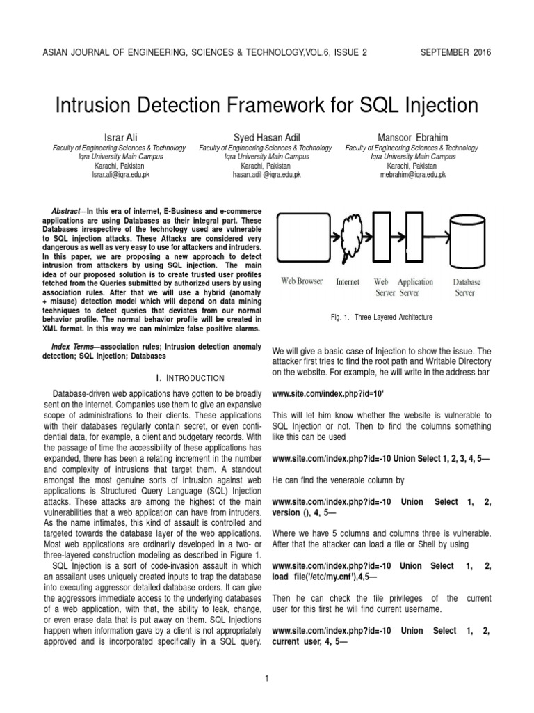 Intrusion Detection Framework For Sql In Pdf Databases Xml 