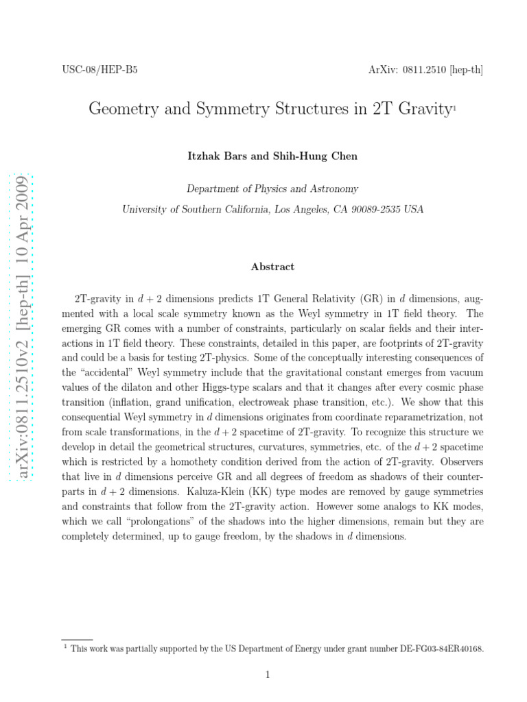 Geometry and Symmetry Structures in 2T Gravity | PDF | Gauge Theory | Field (Physics)