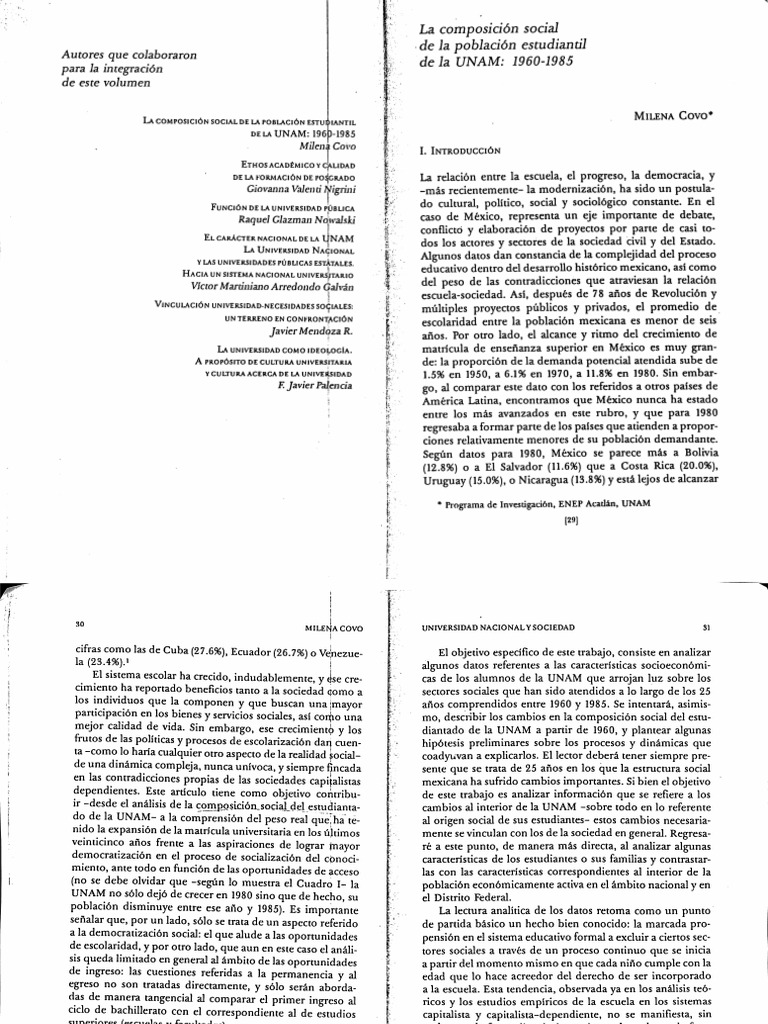La Composición Social de La Población Estudiantil de La UNAM 1960 ...