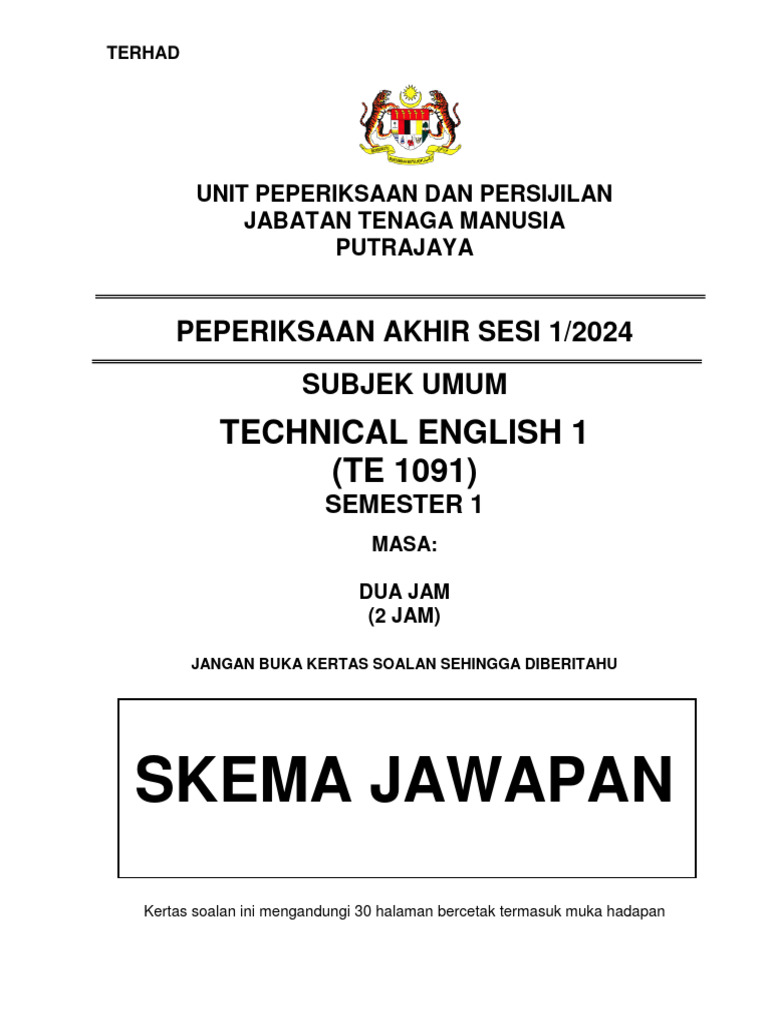 Final Skema Te1091 Tech English 1 1-2024 | PDF | Communication ...