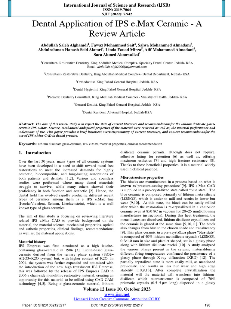 Dental Applications of IPS e.Max Ceramic | PDF | Ceramics | Materials ...