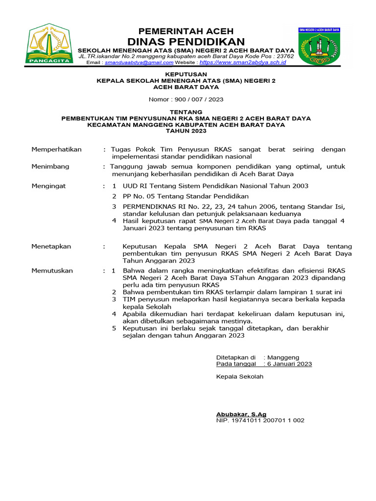 SK Penyusunan RKAS | PDF