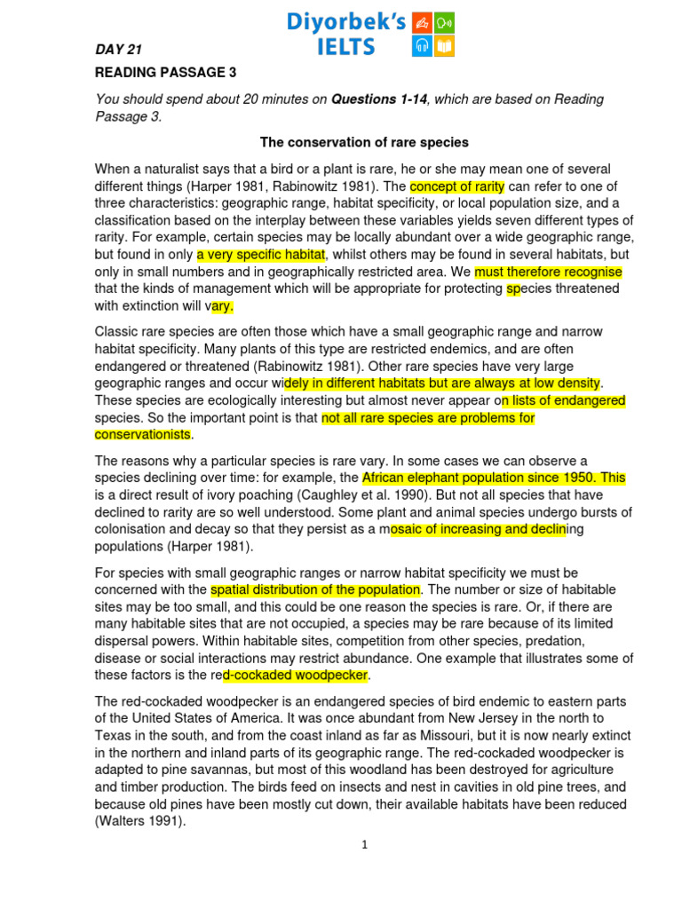 Day 1 Reading Passage 3 | PDF | Species | Organisms