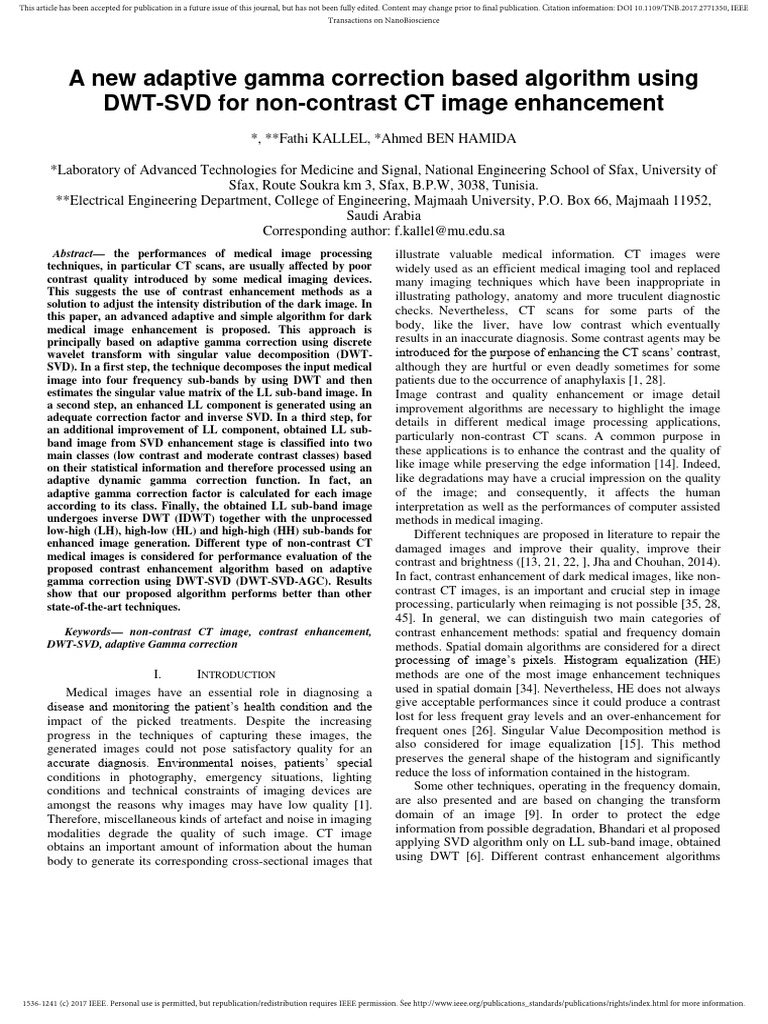 A New Adaptive Gamma Correction Based Algorithm Using DWT-SVD For Non-Contrast CT Image ...
