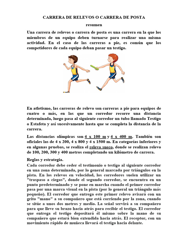 Resumen SESION 18 CARRERA DE RELEVOS O CARRERA DE POSTA | PDF | Carreras