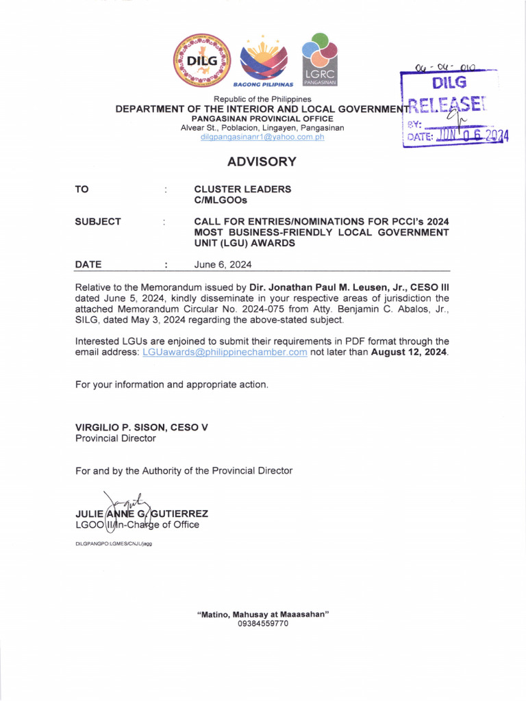 CALL FOR ENTRIES NOMINATIONS FOR THE PCCI's 2024 MOST BUSINESS-FRIENDLY ...