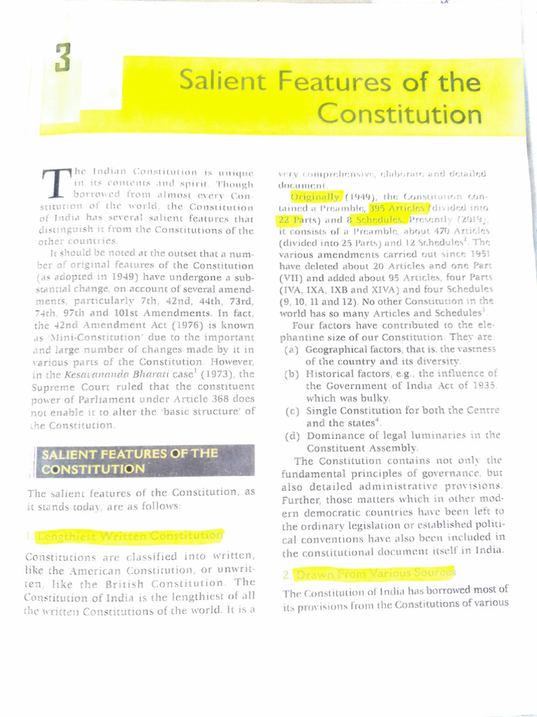 Salient Features of the Indian Constitution | PDF | Constitution ...
