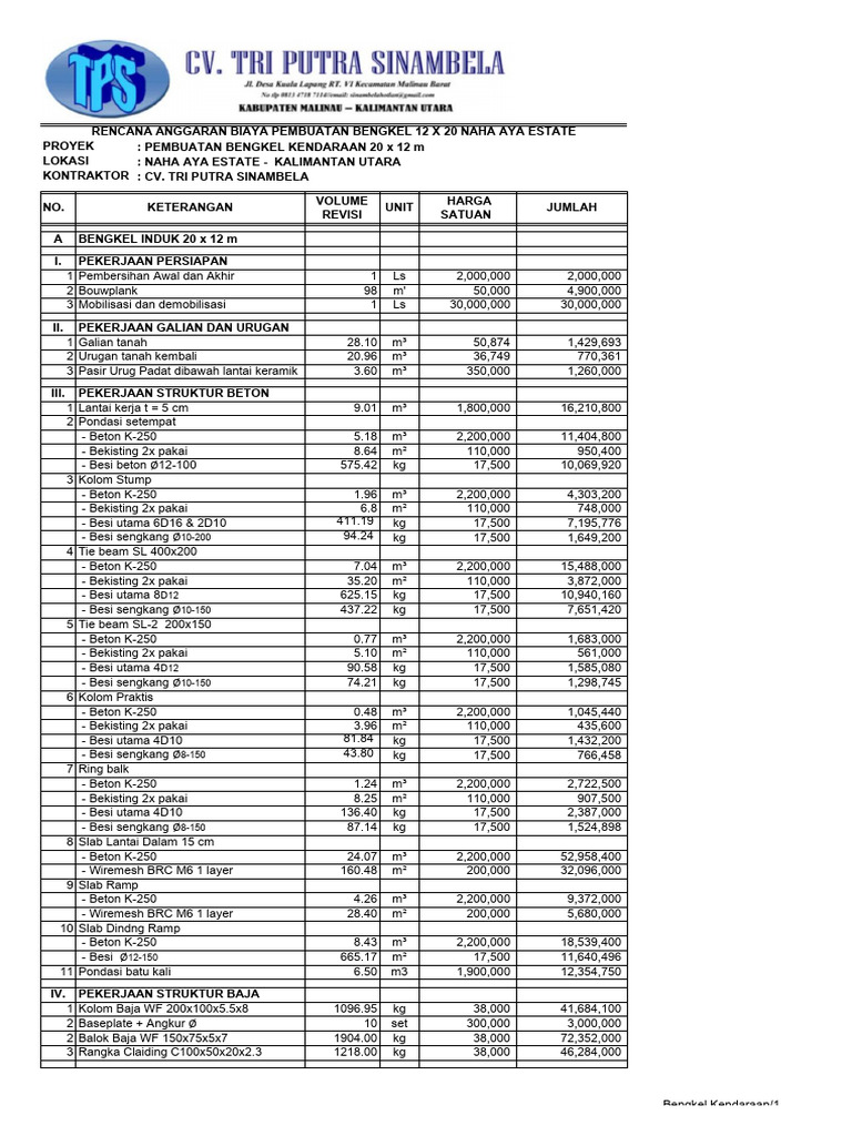 Rab Bengkel Nae 12 X 20 M | PDF | Sains & Matematika | Teknologi & Rekayasa
