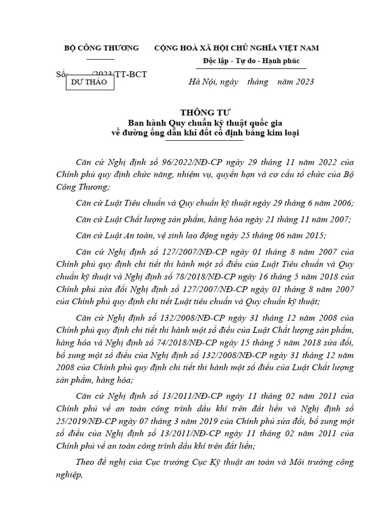 DU THAO QCVN Duong Ong Khi Dot Gui Xin y Kien | PDF