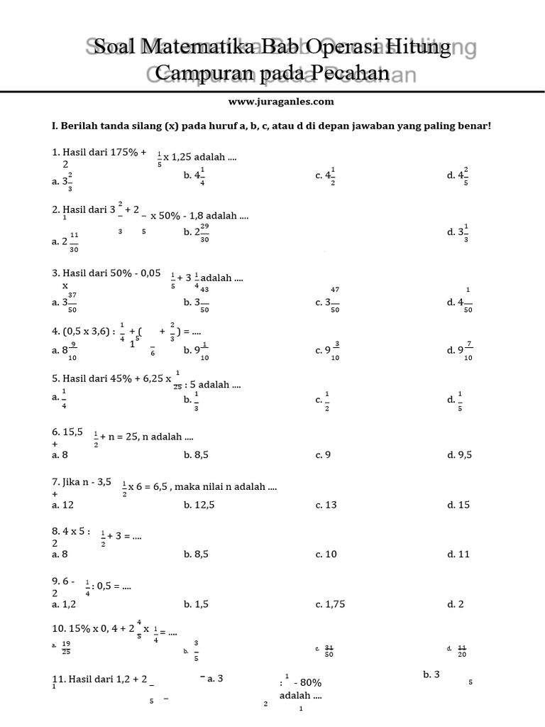 Soal Operasi Hitung Pecahan | PDF