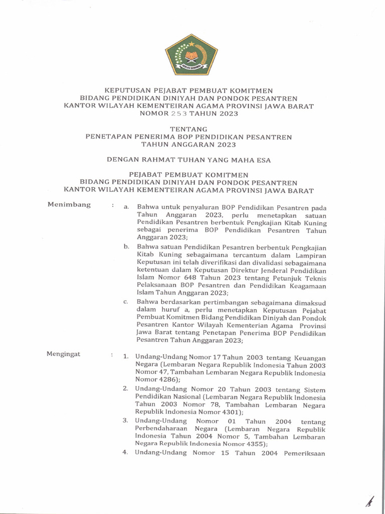 253_sk Bop Pondok Pesantren 2023 | PDF