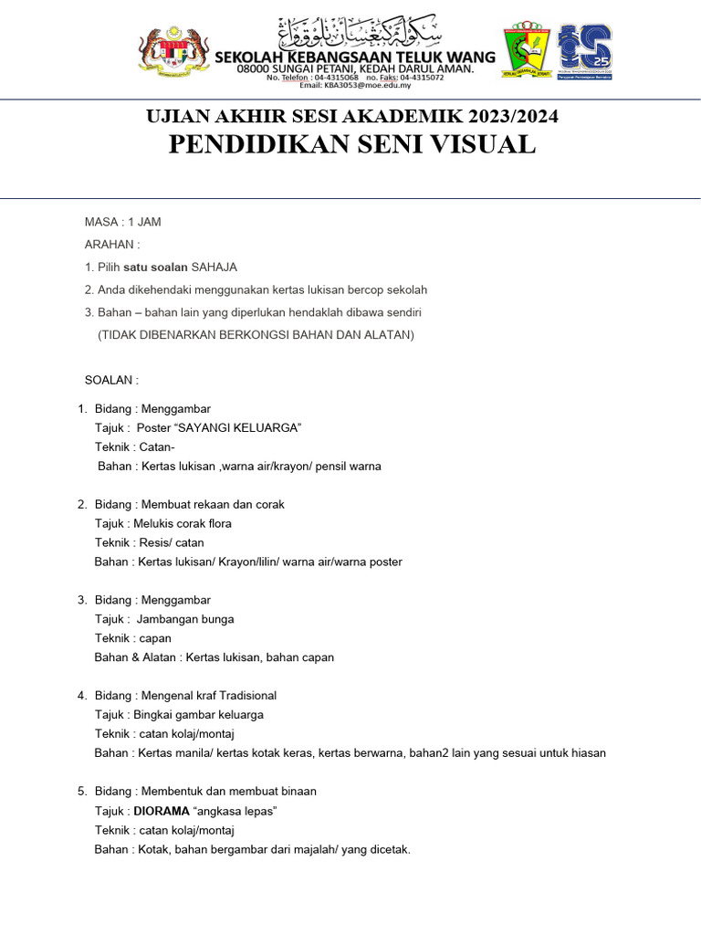 Soalan PSV Tahun 4: Menggambar dan Kraf | PDF