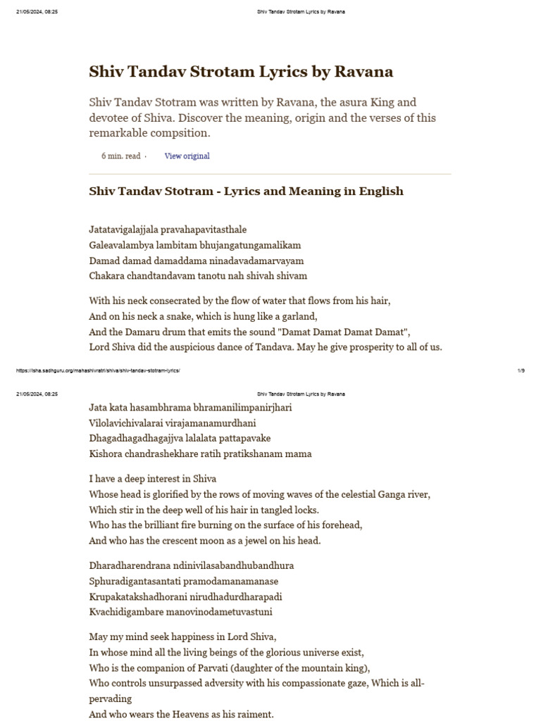 Shiv Tandav Stotram Lyrics & Meaning | PDF | Shiva | Hindu Deities